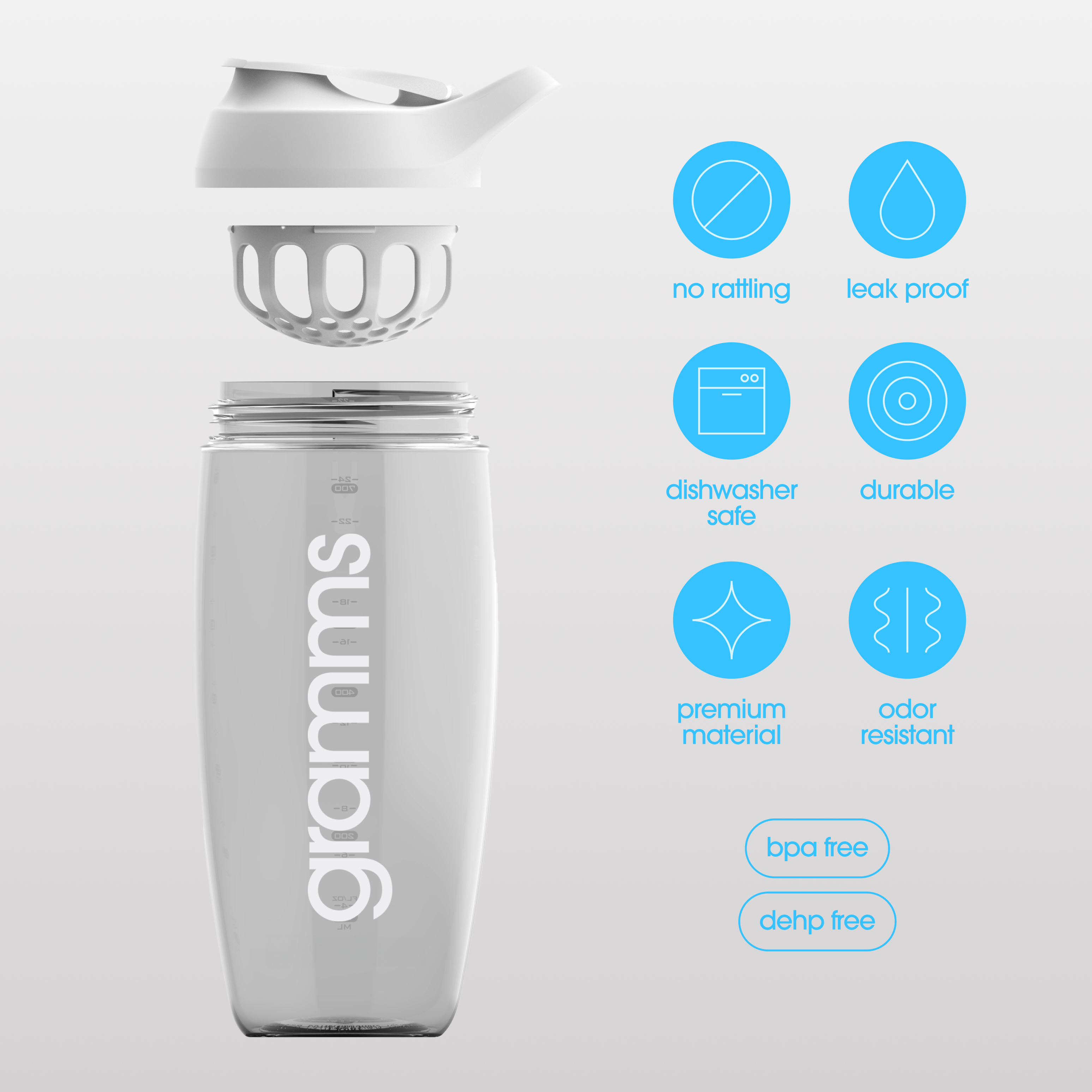 gramms shaker bottle – mix clear protein smoothly