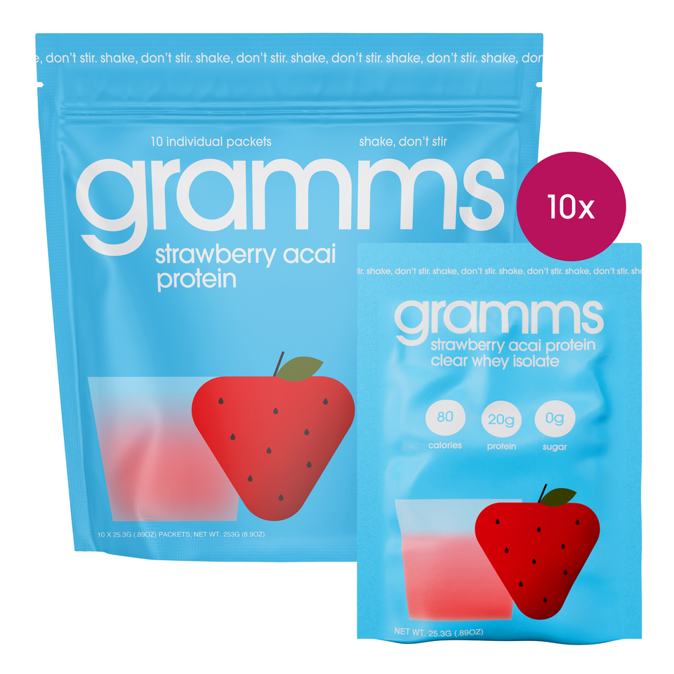 strawberry acai protein travel pack – clear whey | gramms